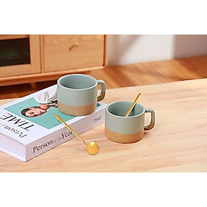 RB&RAMiCS 6 Pack Ceramic Coffee Mug Sets with small spoon, 10 Ounce Coffee Mugs, Restaurant Coffee Cups for Coffee, Tea, Cappuccino, Cocoa, Cereal (6)