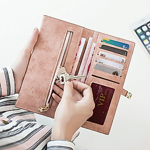 AOXONEL Womens Slim Wallet RFID Ladies Wallets Long Bifold Thin Skinny,Magnetic Closure (Pink)