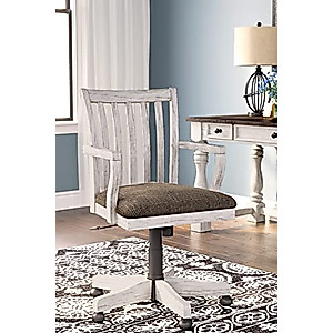 Signature Design by Ashley Havalance Casual Home Office Adjustable Desk Chair with Swivel, Whitewash & Brown