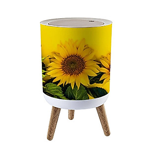 LGCZNWDFHTZ Small Trash Can with Lid for Bathroom Kitchen Office Diaper Yellow Sunflowers Yellow Bedroom Garbage Trash Bin Dog Proof Waste Basket Cute Decorative
