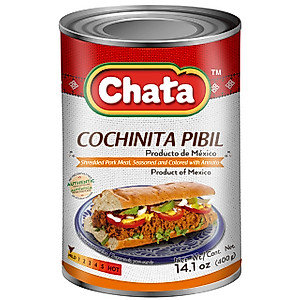 Chata Cochinita Pibil Can | Shredded, Annato Seasoned Pork Meat | Ready-to-Eat | No Preservatives | 14.1 Ounce (Pack of 1)