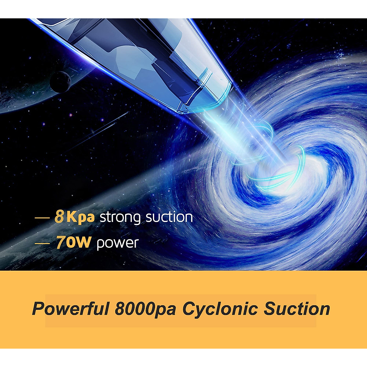 Vestynska Handheld Vacuum Cordless, 8Kpa Super Cyclonic Suction Car Vacuum, Small Cordless Rechargeable High Power, Run Up to 30mins, Fast Charge, 70W, for Home Sofa Pet Hair Car(Brown)