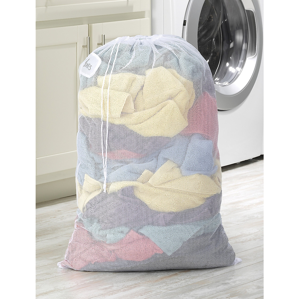 Whitmor Mesh Laundry Bag w/ID Tag White