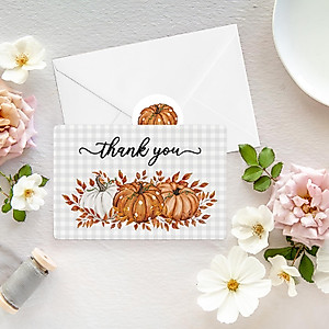 Artoid Mode 24 Pack Pumpkin Leaves Thank You Cards Fall Greeting Cards Gift With Envelope Sticker Blank Note Cards for Birthday Wedding Baby Shower Bridal Shower, 4 x 6 Inch