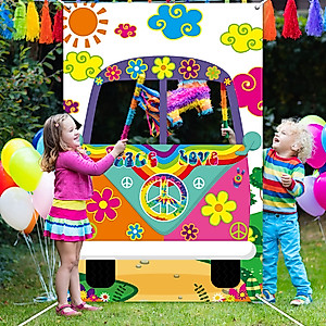 60's Hippie Bus Photo Prop 60s Party Decorations Large Fabric Retro Groovy Van Prop Hippie Selfie Frame Backdrop Background Banner Birthday Party Supplies Retro 60s 70s Party Favors 59 x 39.4 Inch