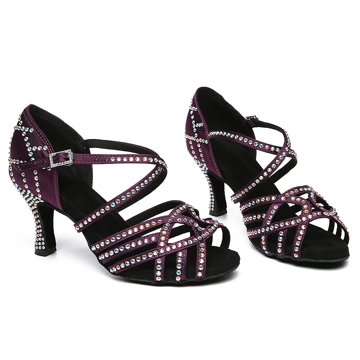 SWDZM Women's Latin Dance Shoes Rhinestone Ballroom Salsa Chacha Professional Performance Practice Dancing Shoes,L483-Purple-7.5,US 6.5