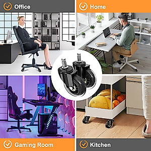 Soontrans Office Chair Wheels Replacement Rubber Chair Casters for Wood Floor Carpet Tile, Set of 5, Heavy Duty Computer Desk Chair Caster Wheels, NOT Compatible for IKEA, Universal Fit