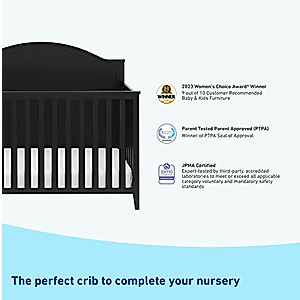 Graco Wilfred 5-in-1 Convertible Crib (Black) – GREENGUARD Gold Certified, Converts to Toddler Bed and Full-Size Bed, Fits Standard Full-Size Crib Mattress, Adjustable Mattress Support Base
