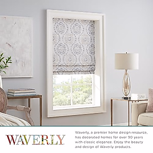 Waverly Adonis Medallion 100% Blackout Roman Shade, Cordless and Noise Reducing Window Shade for Privacy, Thermal Window Treatments for Energy Saving Benefits, 27 in Wide x 64 in Long, Natural