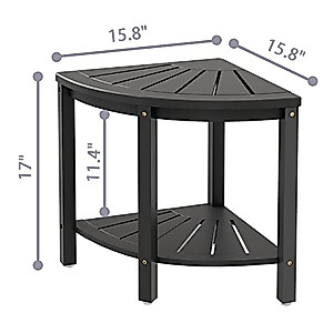 Bamboo Corner Shower Bench Waterproof Stool with Space-Efficient Storage Shelf - Shower Stool Seat for Indoor or Outdoor Use(Black)