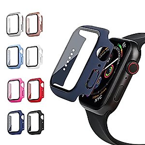 RIDAINTY 8 Pack Screen Protector Case for Apple Watch 44mm Series 6 5 4 SE Ultra Slim Hard Case with Tempered Glass Bumper iWatch Protective Cover Smartwatch Accessories for Women Men