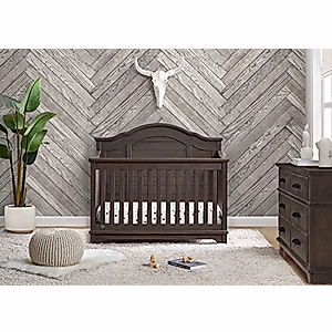 Simmons Kids Asher Crib and Dresser Nursery Furniture – 6-in-1 Convertible Crib with Toddler Rail | Fully Assembled 6 Drawer Dresser with Changing Top | Greenguard Gold Certified | Rustic Grey