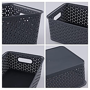 Cand 6 Pack Organizing Baskets Bin For Multiuse, Grey Plastic Woven Baskets