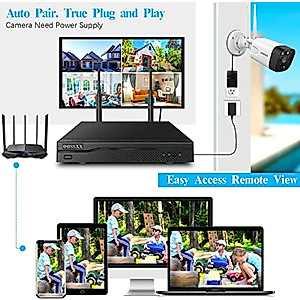 (5.5MP & PIR Detection) 2-Way Audio, Dual Antennas Security Wireless Camera System 3K 5.0MP 1944P Wireless Surveillance Monitor NVR Kits with 4TB Hard Drive, 8Pcs Outdoor WiFi Security Cameras