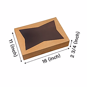 SOROO 15-PACK Brown Pastry Bakery Box 16x11x2.75inch,Large Donuts,Muffins,Cookies Boxes with Window Auto-Pop up Paper Box Nature Cardboard Take Out Container,Hold 12 Donuts,Pack of 15