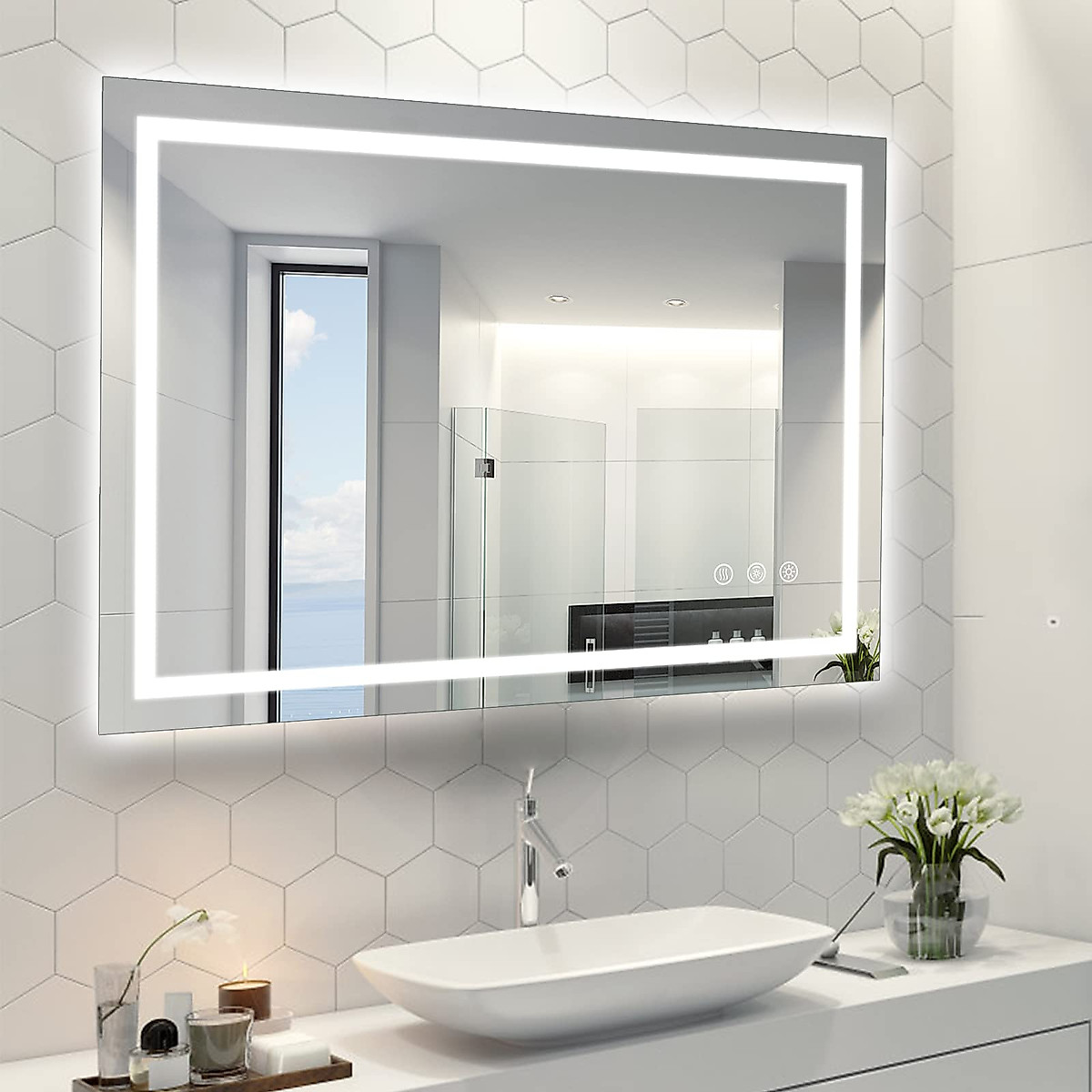 LUSPAZ Led Bathroom Mirror for Wall 40x30 Inch with Front and Backlit Lights, Double LED Vanity Mirror with Lights, Anti-Fog, Shatter-Proof, Memory, Stepless Dimmable Wall Mirrors