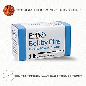 ForPro Professional Collection Bobby Pins (400-Count Approx), Black, 2" L, Ball-Tipped, Crimped, Non-Slip, Non-Damaging, 1 Lb.