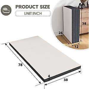 Folding Mattress, 4 Inch Portable Trifold Mattress with Washbale Cover, Foldable Gel Memory Foam Twin Mattress Topper for Camping, Guest, Yoga, Travel, Certipur-US Certified, Twin XL