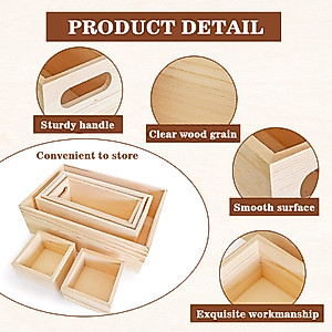 Aweyka 6 Packs Unfinished Wood Box in 5 Sizes Rustic Handles Wooden Box Storage Organizer Container Craft Box Nesting Treasure Boxes for Crafts Home Table Decoration