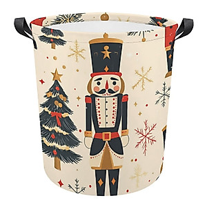TsyTma Christmas Soldier Trees Collapsible Laundry Baskets Colorful Snowflake Laundry Hamper Clothes Hamper with Handles Round Toy Storage for Kid's Room Office Hamper Bedroom Decor