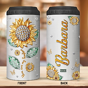 ZOXIX Sunflower Tumbler Can Cooler 16oz 4-in-1 Can Holder Travel Mug Jewelry Style Stainless Steel Insulated Cup Flower Print Sunflowers Personalized Name Gifts For Women Custom