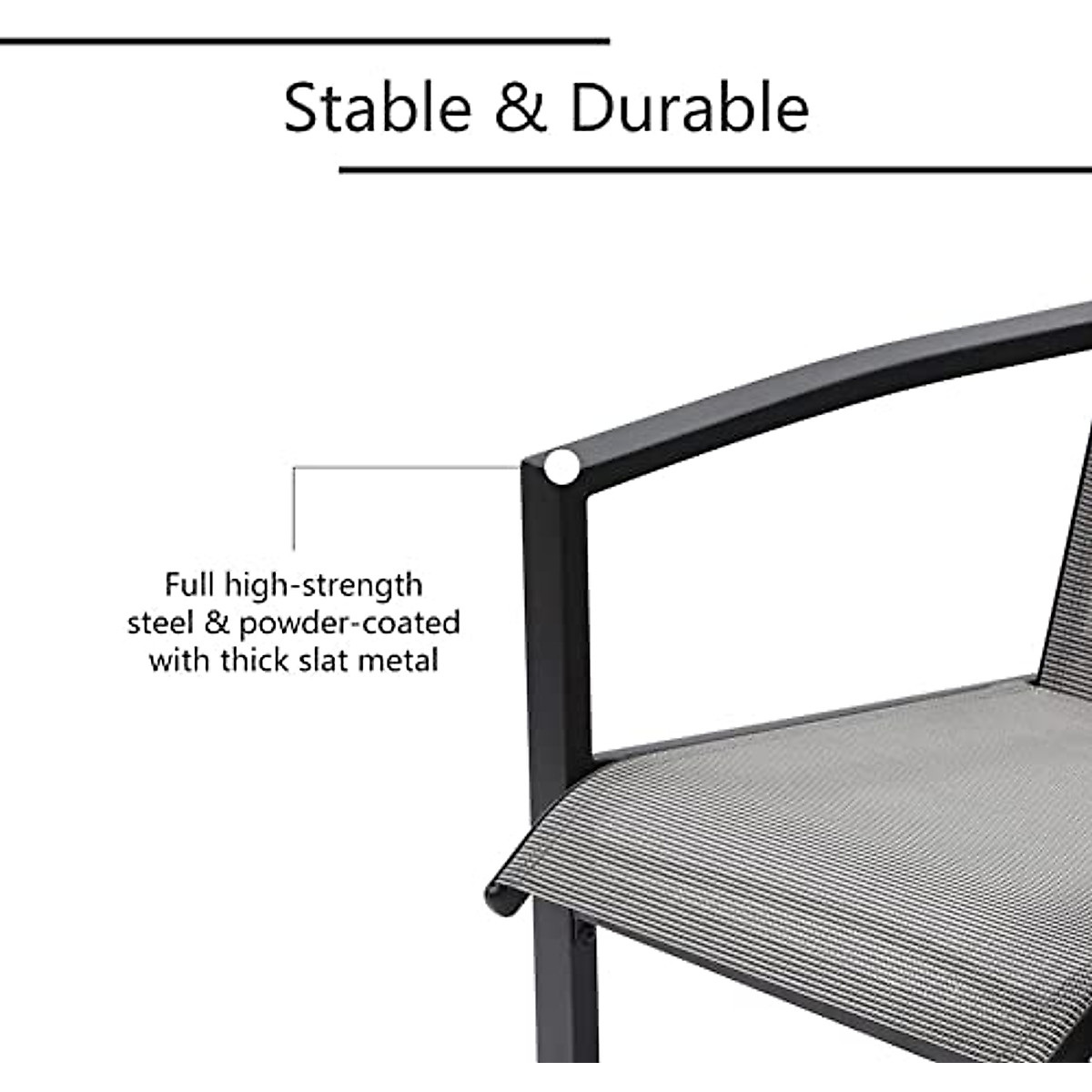 Dulce Domi Patio Chairs Set of 4, Rust-Free Outdoor Chairs W/Metal Slat Finish, 2x1 Textilene Dining Chairs Set of 4, Patio Chairs L23”xW22”xH38” Max Weight 280 Lbs