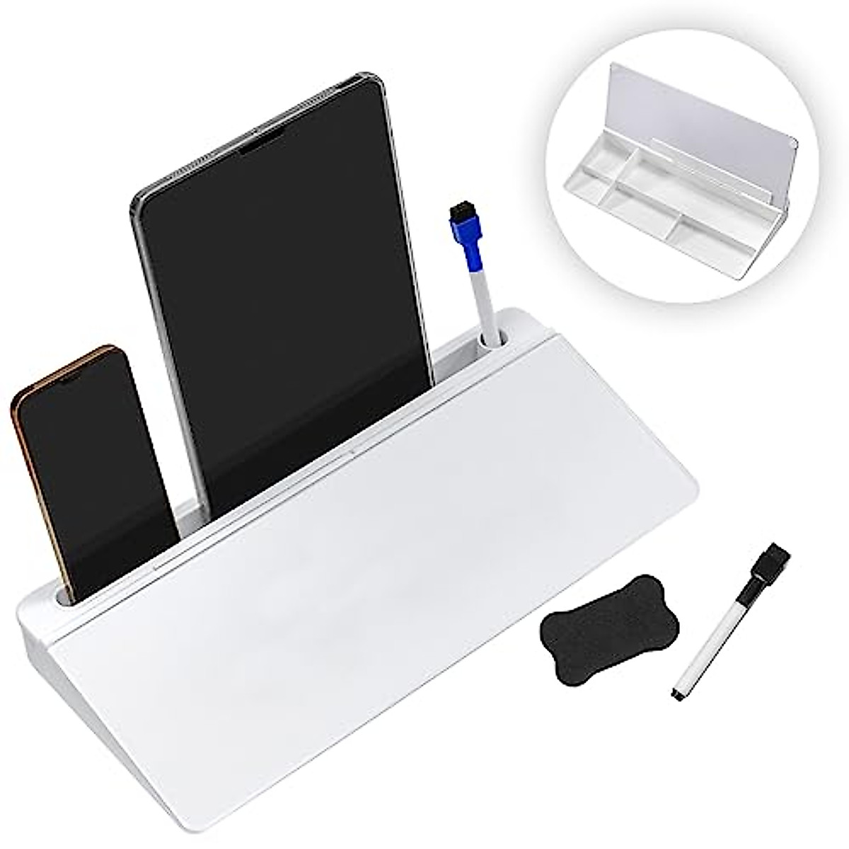 Garood Desktop Dry Erase Board with Storage and iPad/Phone Holder Glass Desk Whiteboard with Eraser Desk Keyboard Accessories