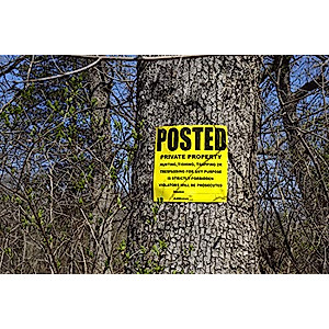 WristCo Posted Sign Yellow Private Property for outdoors - 11" x 11" 100 per Pack weatherproof tear-resistant Tyvek high visibility for warning no trespassing hunting fishing trapping