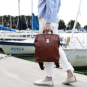 Leather Backpack Travel Bag Carry On Business Canvas Rucksack Brown Book Bag - Time