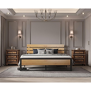 BONSOIR King Size Bed Frame Steady Steel Platform with Wood Headboard/Footboard,No Box Spring Needed, Easy Assembly, Squeaking Free (King Size)