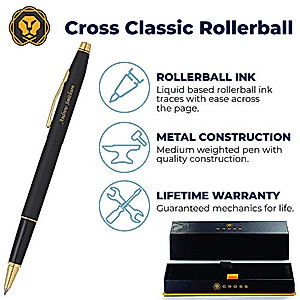 Dayspring Pens Cross Rollerball Pen | Engraved/Personalized Cross Classic Century Black Rollerball Pen with Gold Trim AT0085-110. Custom Laser Engraving of Your Personalized Gift Recipient's Name