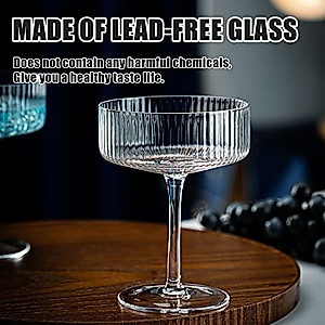 wookgreat Vintage Art Deco Coupe Glasses, Set of 6 Ribbed Coupe Cocktail Glasses, 10 oz Classic Martini Glasses, Elegant Hand Blown Manhattan Goblet for Bar, Martini, Cosmopolitan, Gimlet, Pisco Sour