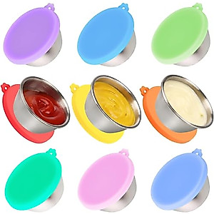 Moretoes 9pcs Salad Dressing Container To Go, Sauce Cups, 1.6oz Mini Condiment Containers with Lids for Bento Boxes and On-the-Go Meals（Rainbow - Colored