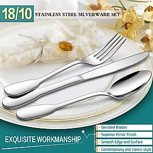 18/10 Silverware Set, E-far 60-Piece Stainless Steel Flatware Cutlery Set Service for 12, Metal Tableware Eating Utensil Sets for Home/Restaurant/Wedding, Elegant & Classic Style - Dishwasher Safe