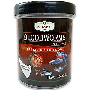 Blood Worms 0.5 oz -100% Natural Freeze Dried Blood Worms - Aquarium Fish Food - High Protein Food for Betta Fish, Food for Goldfish, Food for Cichlid, Food for Guppy, Food for Discus, Food for Turtle