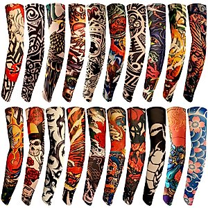 Aresvns Tattoo Sleeves Cover 20PCS,Temporary Tattoo Arm Sunscreen Sleeves Unisex Stretchable Cosplay Accessories