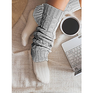 4 Pairs Leg Warmers for Women Girls Winter Long Leg Warmers Cable Knitted Crochet Boot Socks (White, Gray, Light Gray, Black)