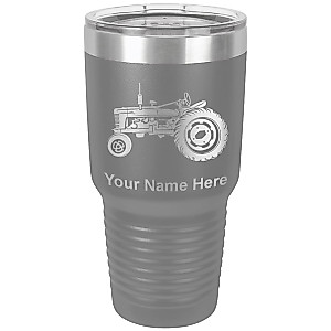 30oz Vacuum Insulated Tumbler Mug, Old Farm Tractor, Personalized Engraving Included (Gray)