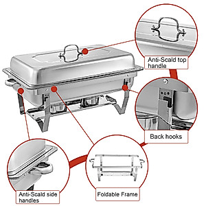 MRIISEL Chafing Dish Buffet Set - 4 Pack, 8 Quart Stainless Steel Chafer Buffet Servers and Warmers Set with Folding Frame for Weddings, Parties, Banquets, and Catering Events