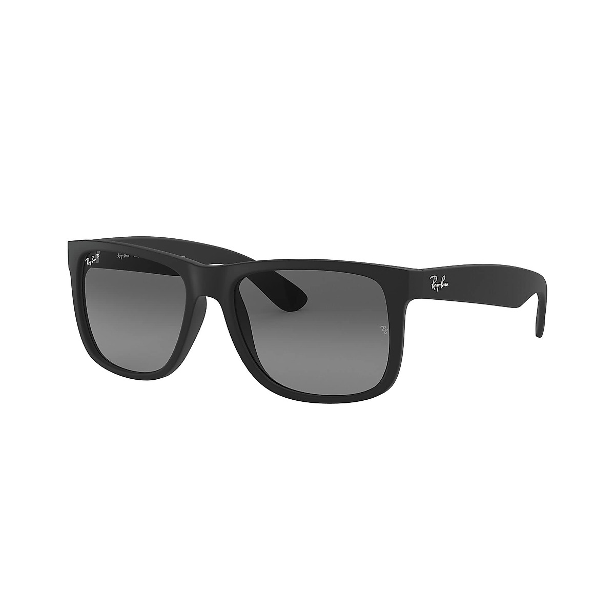 Ray-Ban RB4165 Justin Rectangular Sunglasses, Rubber Black/Polarized Light Grey Gradient Grey, 55 mm