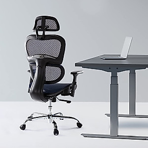 Ergonomic Chair, High Back Executive Desk Chair, Modern Office Chair with Lumbar Support, Breathable Mesh Chair, with 3D Adjustable Armrests,Headrest and Lumbar Support, Steelblue