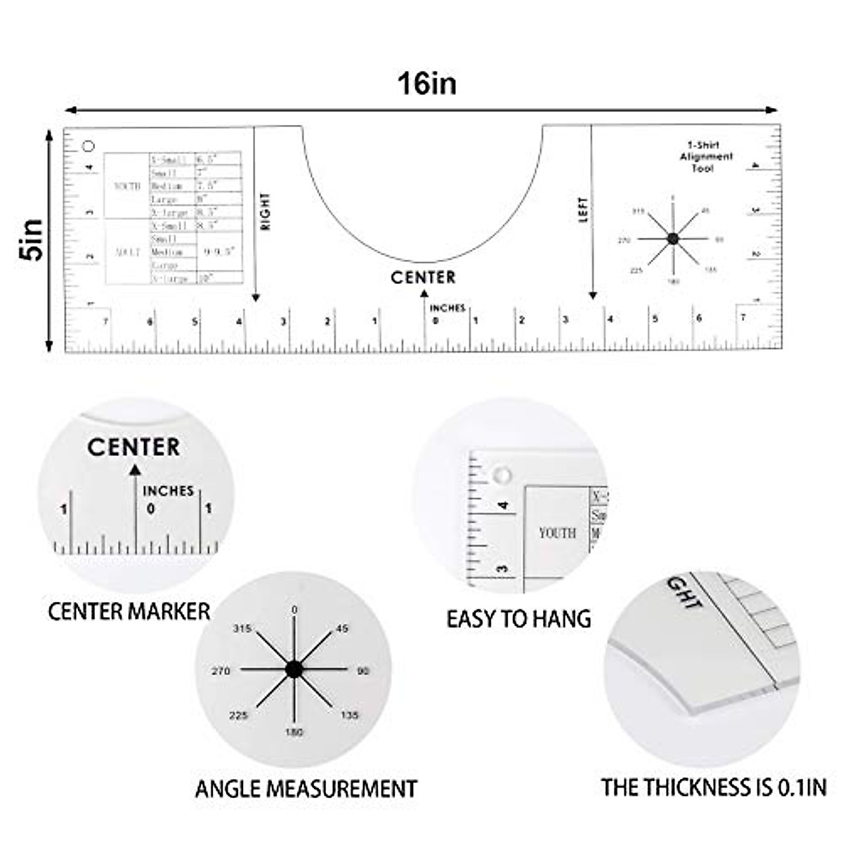 Juome T-Shirt Alignment Tool, T Shirt rulers to Center Designs, Acrylic T-Shirt Graphic Guide Ruler for Vinyl Placement-HTV Tool (16×5inch)