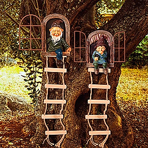 Thyle 4 Pieces Elf Out The Door Tree Hugger Garden Statue Gnome Resin Gnome Figurine Hanging Inappropriate Garden Gnomes Tree Gnome Decoration Tree Faces Decor Outdoor for Patio Lawn Ornament