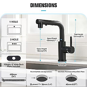 CREA Sink Faucet, Black Kitchen Faucets with Pull Down Sprayer, Bathroom Sink Faucets Mini Bar Prep Faucet Single Handle 3 or 1 Hole Kitchen Utility Faucet Laundry Outdoor Tap