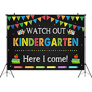 Aperturee Kindergarten Back to School Backdrop 7x5ft Watch Out Here I Come First Day of School Preschool Photography Background Kids Classroom Party Decoration Supplies Banner Photo Booth Studio Prop