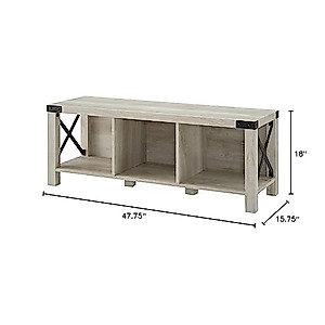 Walker Edison Sedalia Modern Farmhouse Metal X Entryway Bench, 48 Inch, White Oak