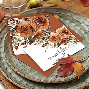 Whaline 36Pcs Watercolor Floral Thank You Cards with Envelopes and Stickers Orange Rose Greeting Cards Blank Note Cards for Weddings Bridal Shower Baby Shower