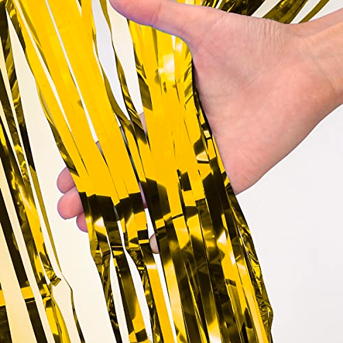 Gold Metallic Tinsel Foil Fringe Curtains | 2pcs 3.2ft x 8.2ft Gold Backdrop Party Streamers for Birthday Wedding Engagement Bridal Shower Baby Shower Bachelorette Party Decorations