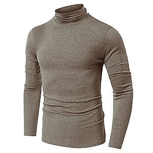 Men's Fashion Mock Turtleneck T-Shirts Long Sleeve Pullover Sweater Basic Designed Undershirt Slim Fit Top(Khaki,Medium)