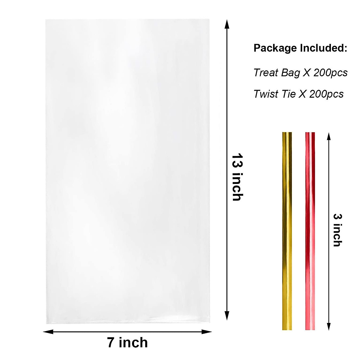 Morepack Cello Cellophane Treat Bags,200 PCS 7x13 Inches Clear Pastic Gift Bags with Twist Ties,Party Favor Bags